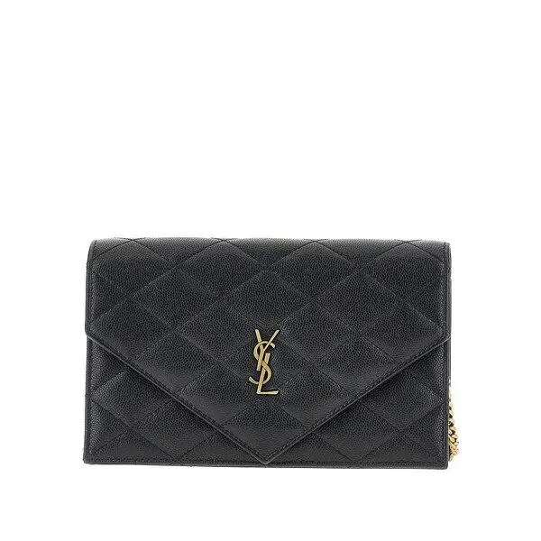 Saint Laurent Quilted Leather 'paris' Clutch With Chain - Black