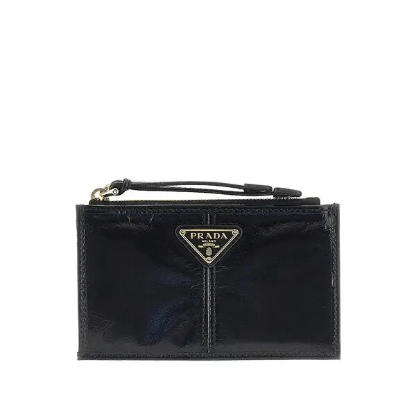 Prada Soft Lux Leather Cardholder Pouch - Black