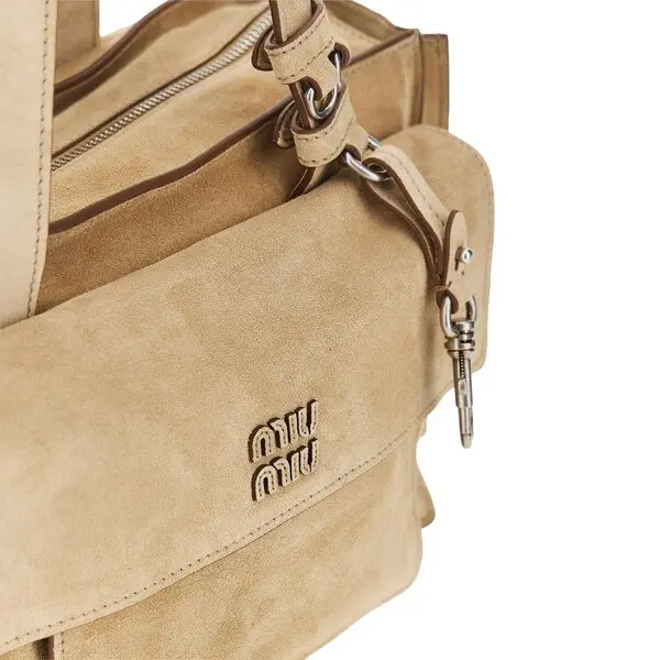 Miu Miu Suede Leather Utility Bag - Beige
