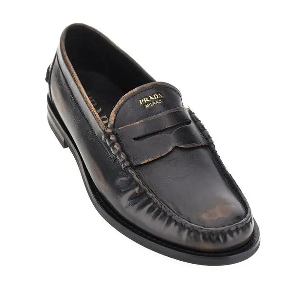 Prada Antique Finish Leather Loafers