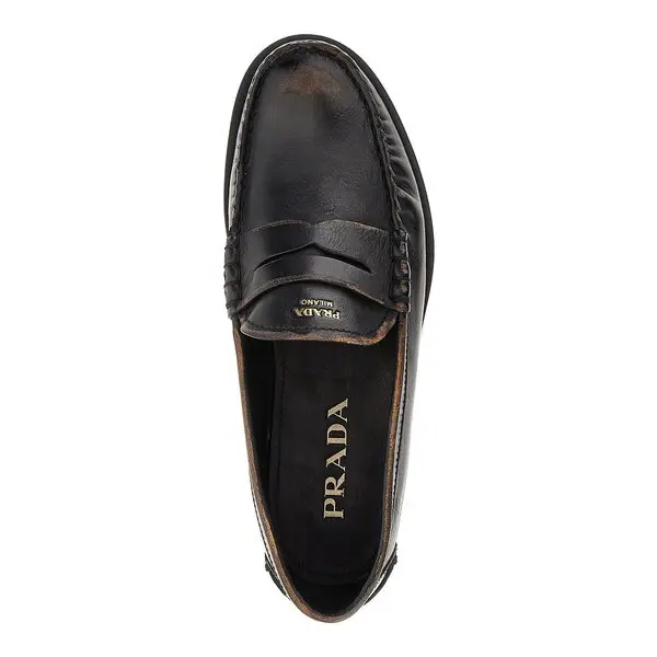 Prada Antique Finish Leather Loafers