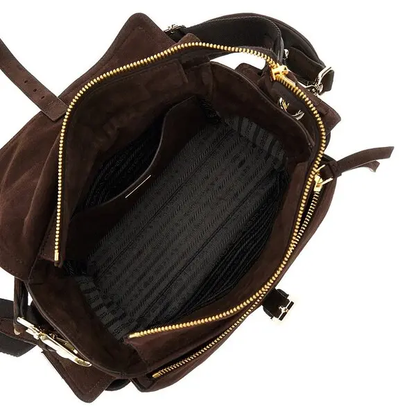 Prada Suede Leather Medium Explore Bag - Brown
