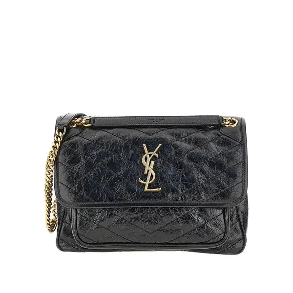 Saint Laurent Quilted Leather Shoulder Bag With Cassandre Logo - Black