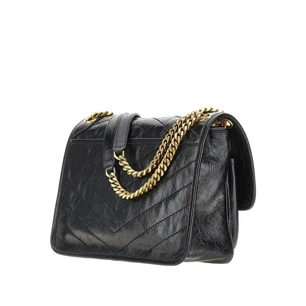 Saint Laurent Quilted Leather Shoulder Bag With Cassandre Logo - Black