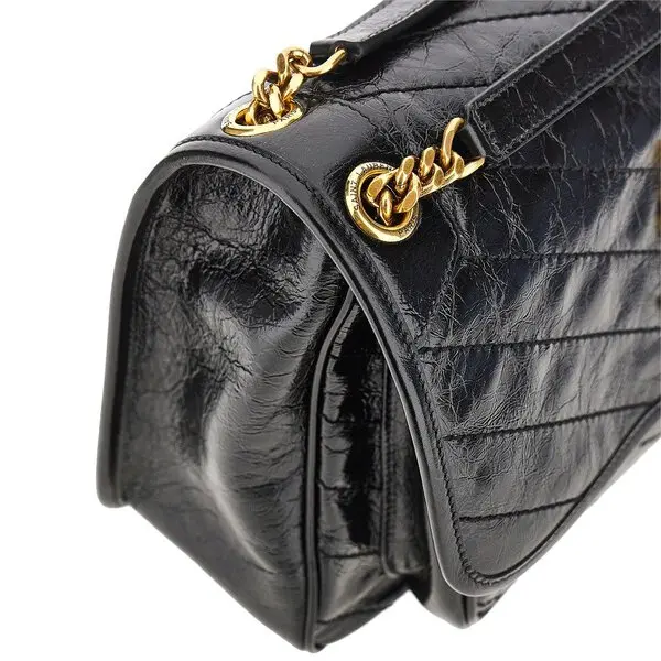 Saint Laurent Quilted Leather Shoulder Bag With Cassandre Logo - Black