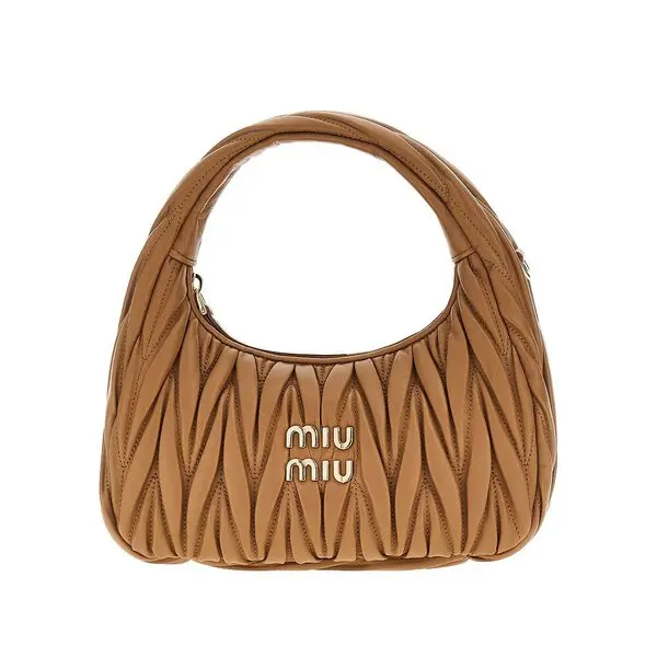Miu Miu Small Matelassé Nappa Leather Hobo Bag - Brown