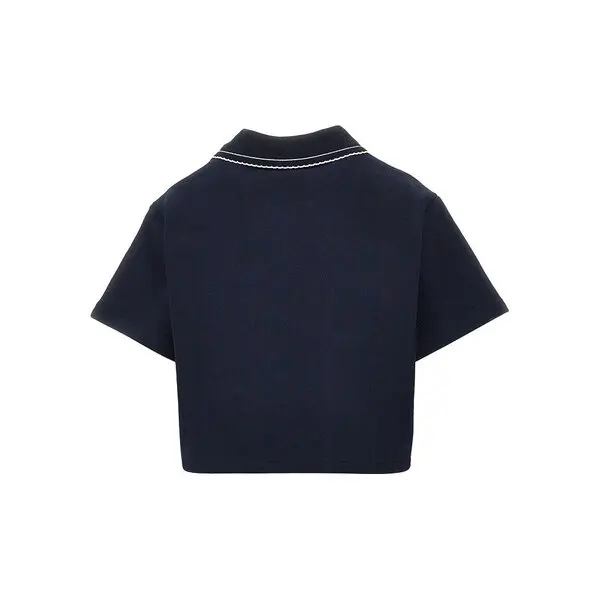 Miu Miu Cropped Sweatshirt With Collared Neckline And Logo Embroidery - Blue