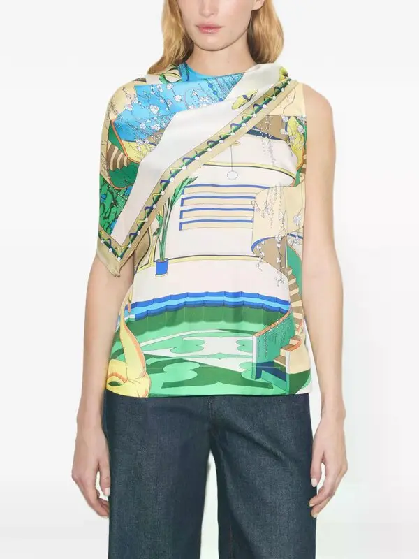Tory Burch Printed Silk Cape Top