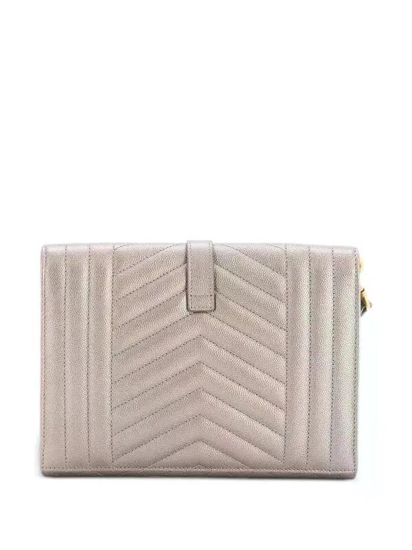 Saint Laurent Monogram Envelope Wristlet Clutch Bag - Metallic