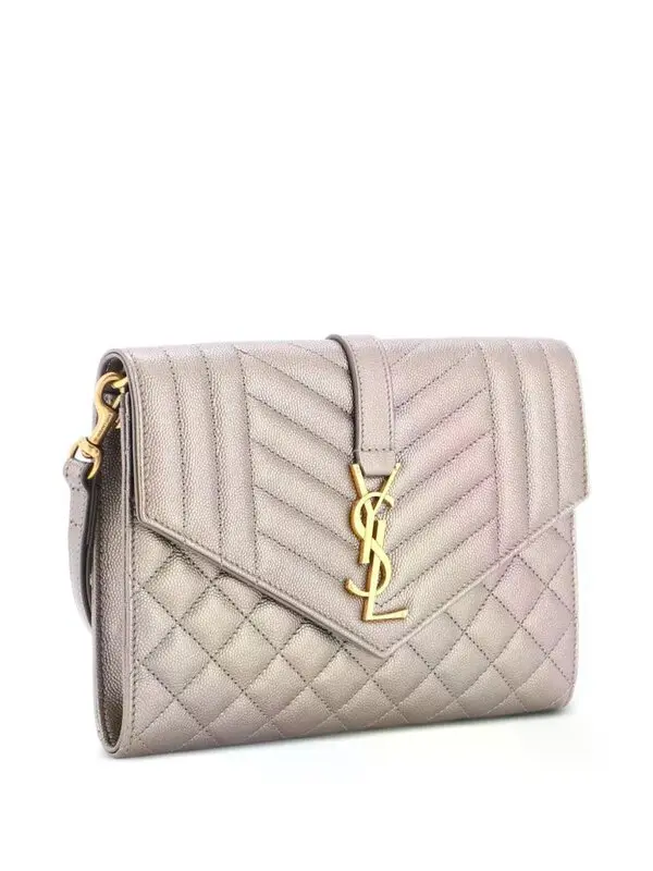 Saint Laurent Monogram Envelope Wristlet Clutch Bag - Metallic