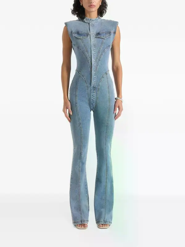 Manière De Voir Annette Seam Detail Fit & Flare Denim Jumpsuit - Blue