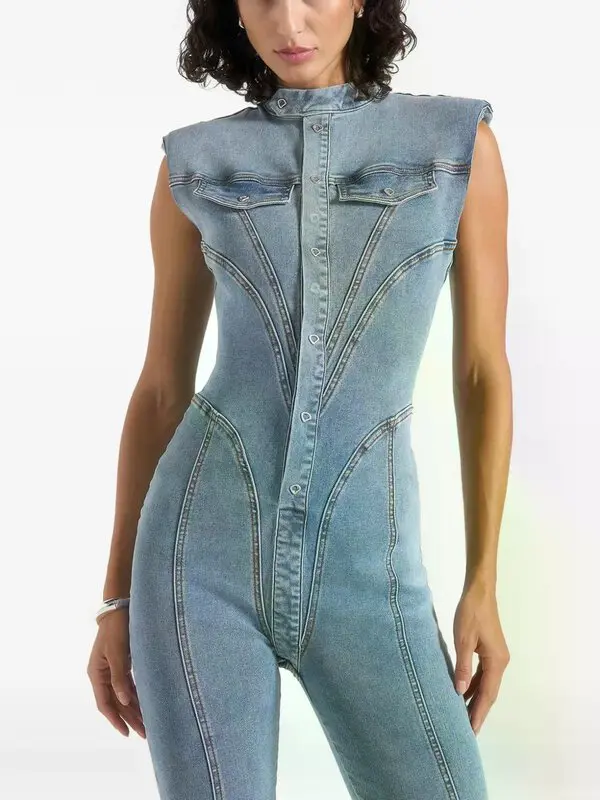 Manière De Voir Annette Seam Detail Fit & Flare Denim Jumpsuit