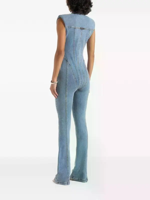 Manière De Voir Annette Seam Detail Fit & Flare Denim Jumpsuit - Blue