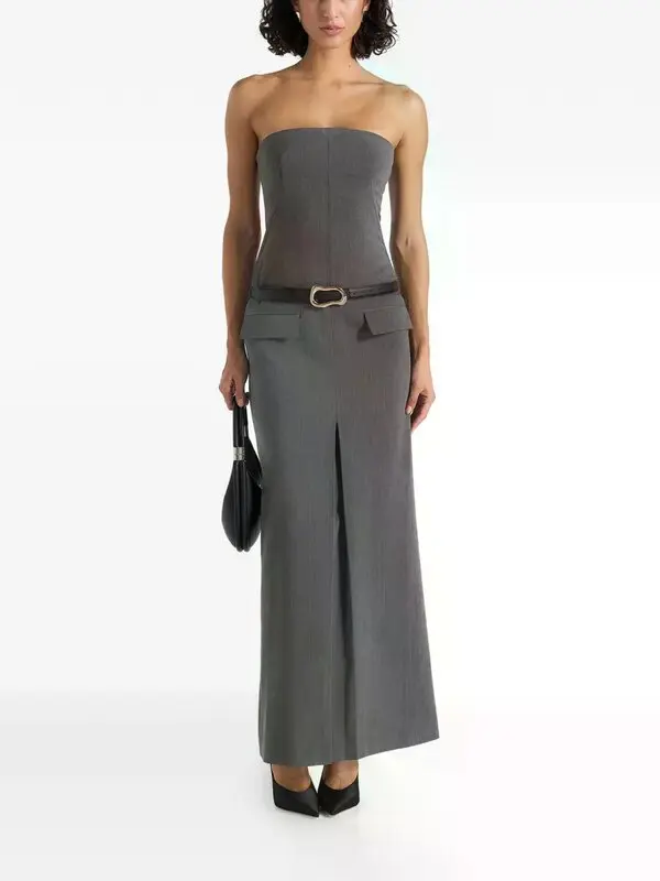 Manière De Voir Tabitha Tailored Pinstripe Belted Maxi Dress - Grey