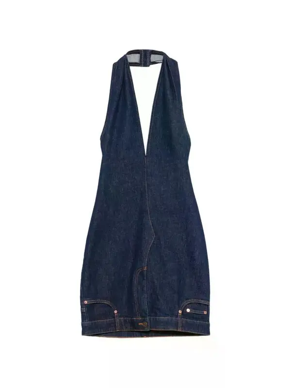 Moschino Halter Neck Denim Mini Dress - Blue