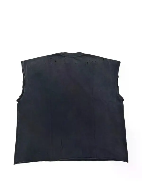 SATOSHI NAKAMOTO Digital Cutoff Distressed Logo-print Sleeveless T-shirt