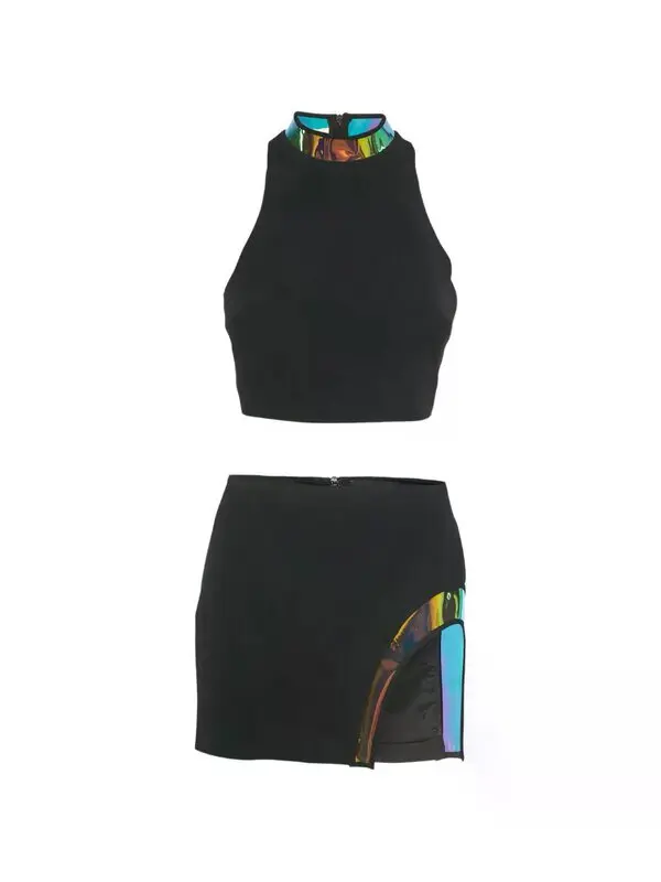 David Koma Hologram Vinyl-trim Skirt Set - Black
