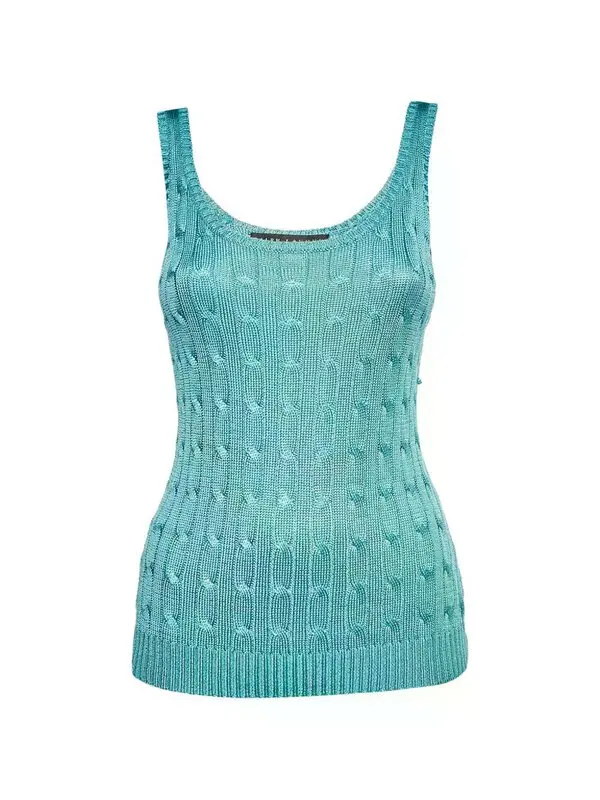 Ralph Lauren Silk Cable Knit Tank Top - Blue