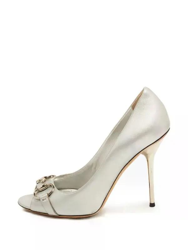 Gucci Horsebit Peep-toe Pumps - Silver