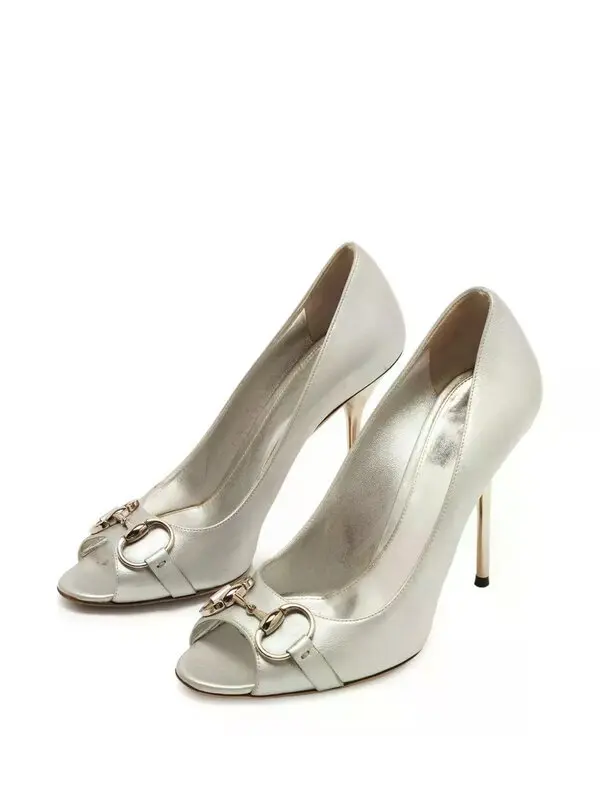Gucci Horsebit Peep-toe Pumps - Silver