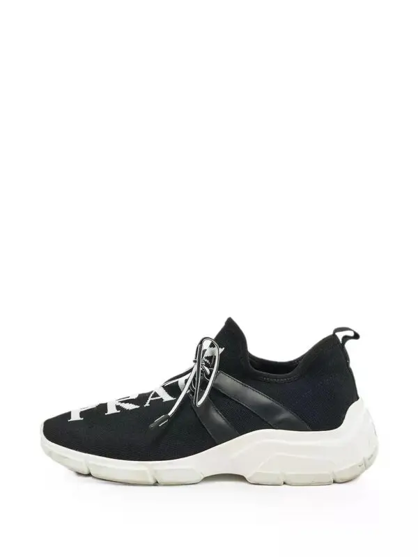 Prada Logo Print Lace-up Sneakers - Black