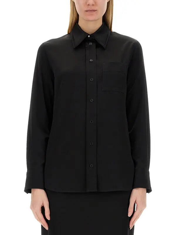 LANVIN Classic Fit Crepe De Chine Shirt - Black