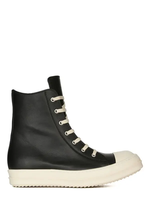 Rick Owens Leather High-top Sneakers With Zip Fastening - Nero