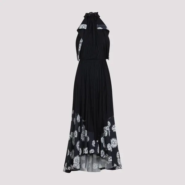LANVIN Pleated Maxi Dress With Floral Print - Black