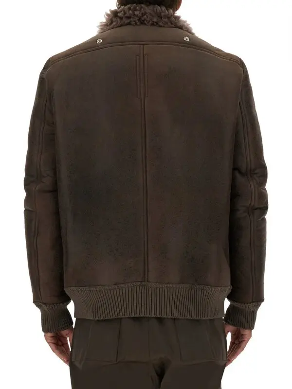 Rick Owens Hollywood Flight Jacket With Shearling Collar And Asymmetrical Zip