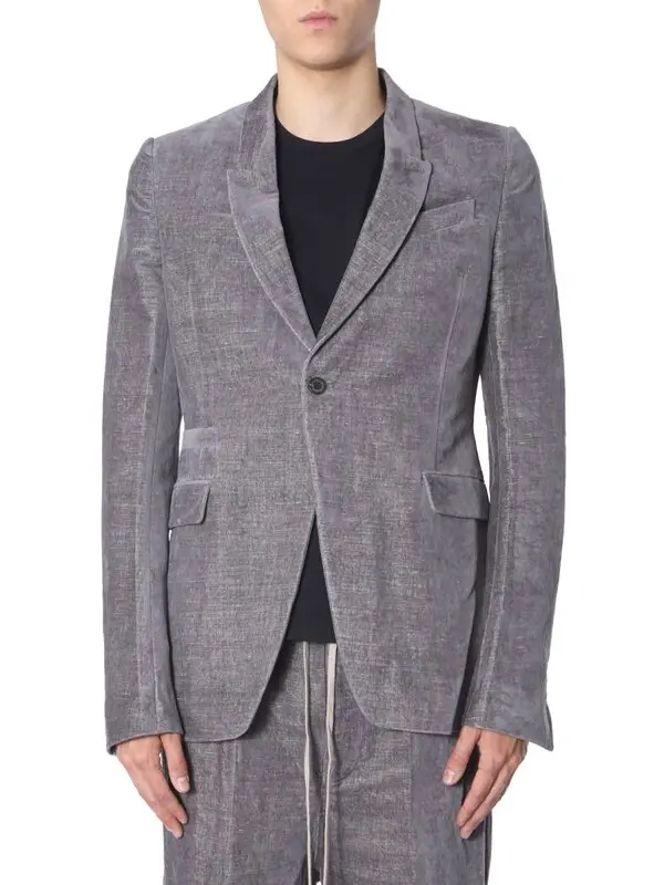 Rick Owens Single-breasted Velvet Jacket - Grey