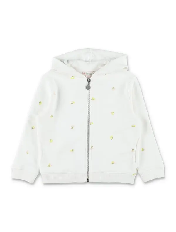 Bonpoint Embroidered Cherry Hoodie In Organic Cotton - Beige