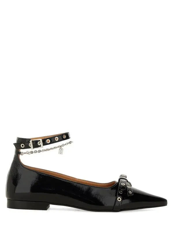 GANNI Jewel Ballerina Flats With Chain Detailing - Black