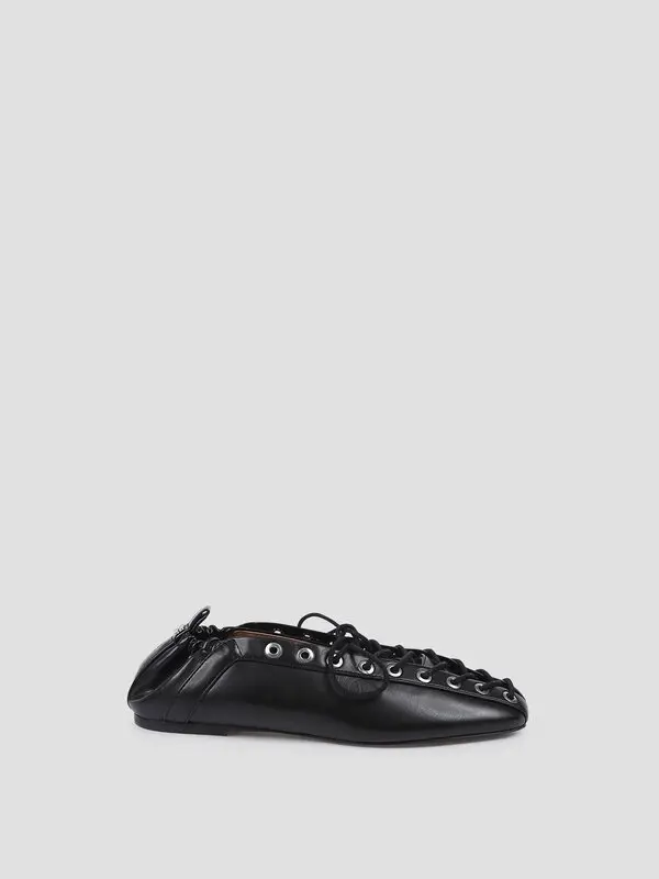 GANNI Lace-up Ballerina Flats - Black