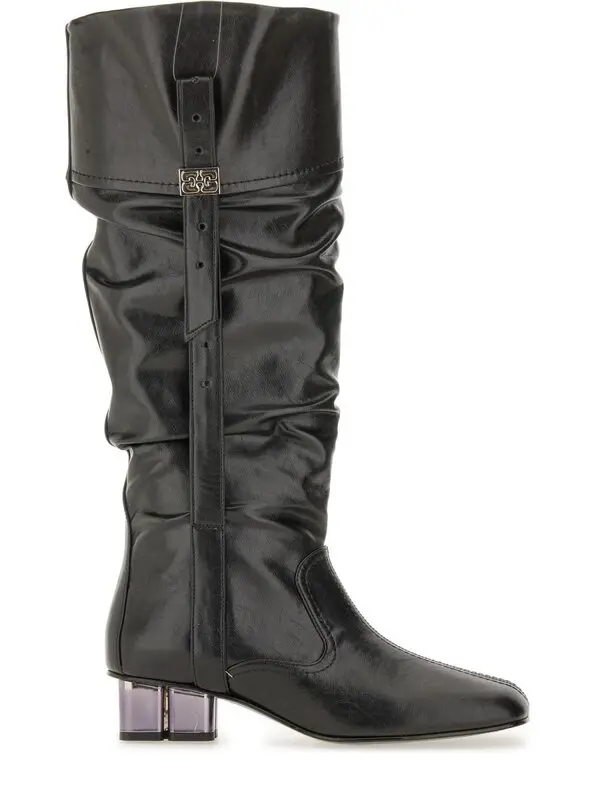 GANNI Buckled Knee High Boots - Black