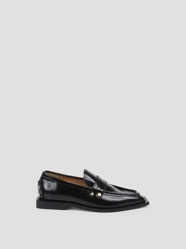 GANNI Square Toe Loafers With Studded Detail - Black