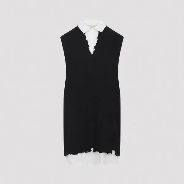 MAISON MARGIELA Cotton Mini Dress With Contrasting Shirt Underlay - Black