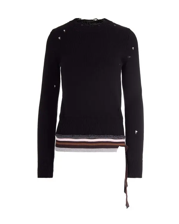MAISON MARGIELA Distressed Striped Hem Sweater - Black-multicolor