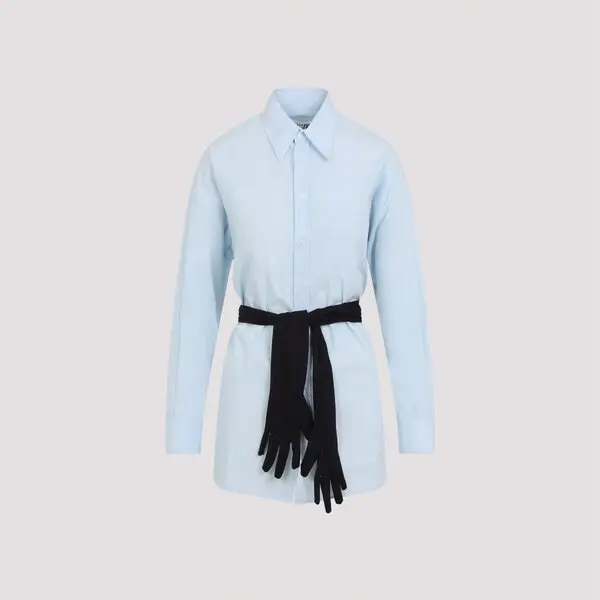 MAISON MARGIELA Cotton Shirt With Black Belt And Gloves - Blue