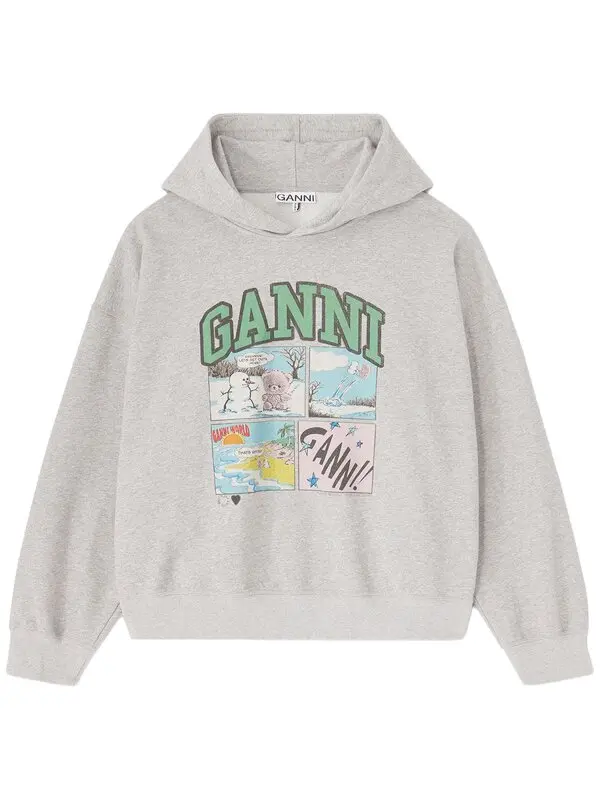 GANNI Graphic Print Oversized Hoodie - Grey