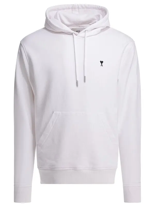AMI Paris Classic Cotton Hoodie With Embroidered Logo - White