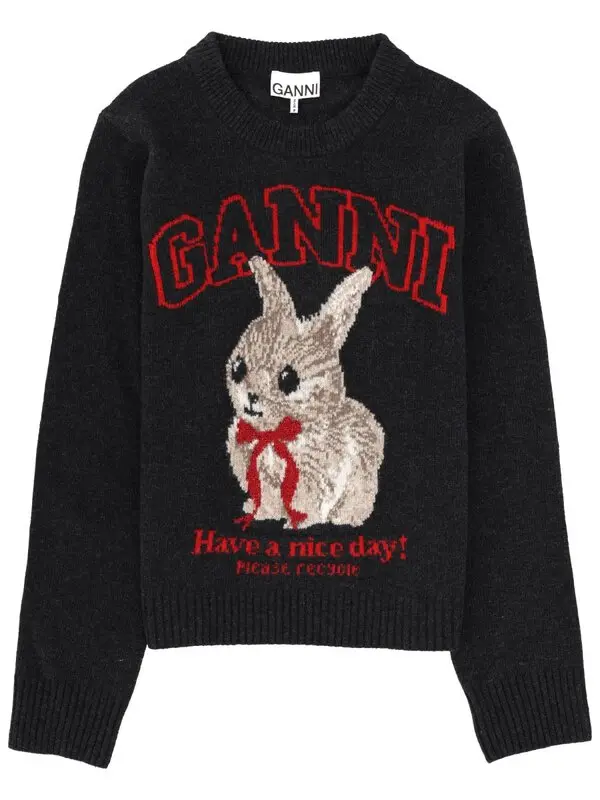 GANNI Graphic Bunny Knit Sweater - Charcoal