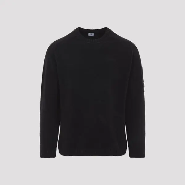C.P. COMPANY Cotton Chenille Crewneck Lens Sweater - Black