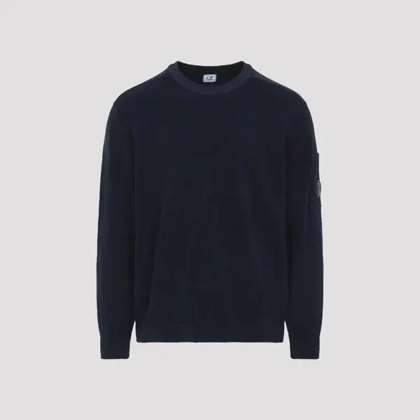 C.P. COMPANY Cotton Chenille Crewneck Lens Sweater - Blue