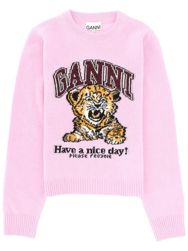 GANNI Graphic Tiger Wool Sweater - Pink