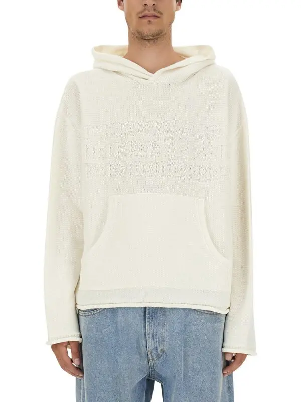 MAISON MARGIELA Cropped Logo Knit Hoodie - White