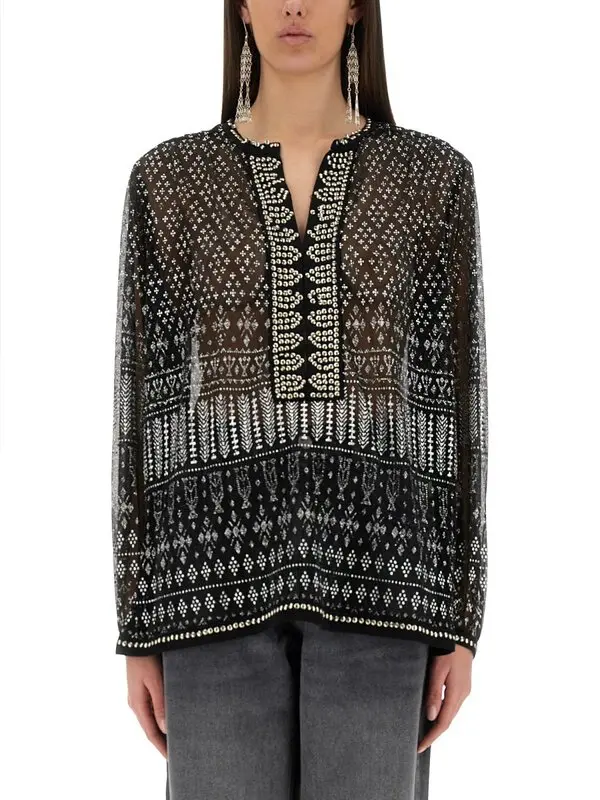 Isabel Marant Étoile Nickie Blouse Metallic Sheer Shirt - Black