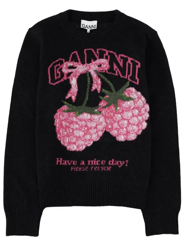 GANNI Graphic Print Sweater - Black