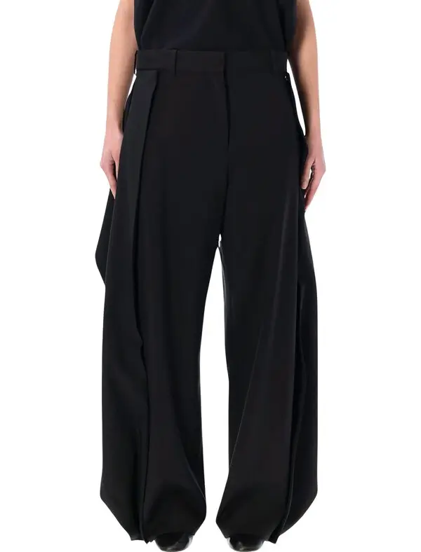 Loewe Pantaloni In Lana Con Drappeggi - Black