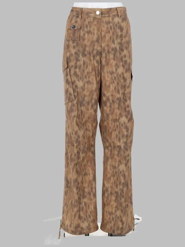 GANNI Organic Cotton Printed Wide Leg Trousers - Beige