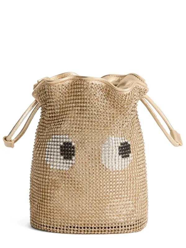 ANYA HINDMARCH Eyes Crystal Embellished Drawstring Pouch - Gold